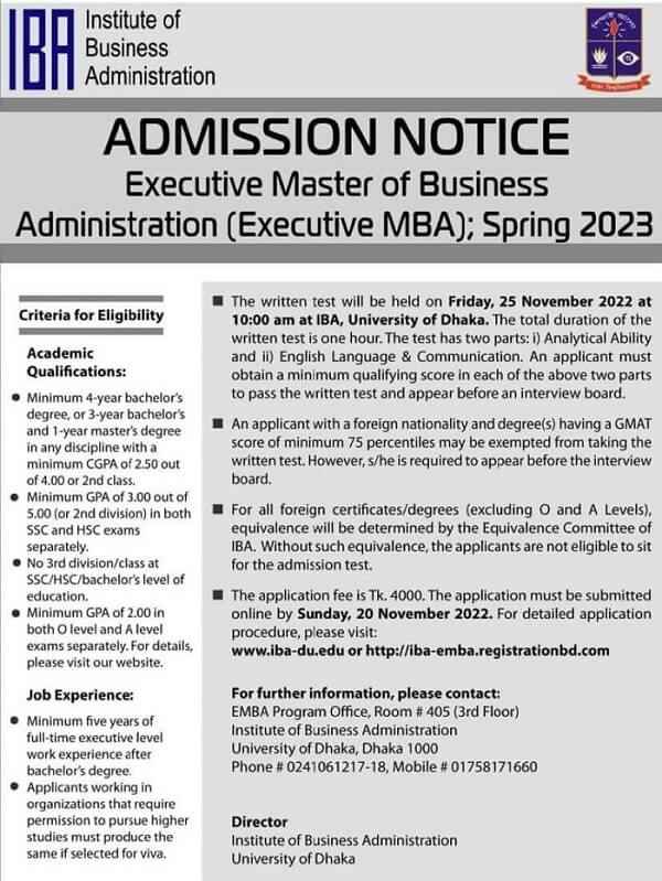 IBA Admission Notice Spring 2023